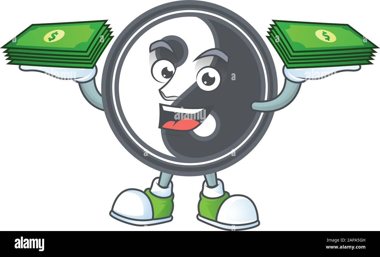 happy rich yin yang character with money on hands Stock Vector Image ...