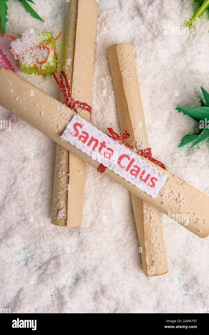 old tied up letters for Santa Claus, view from above Stock Photo - Alamy