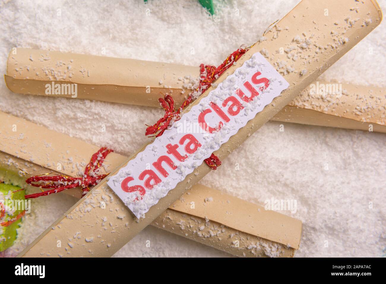old tied up letters for Santa Claus, view from above Stock Photo - Alamy