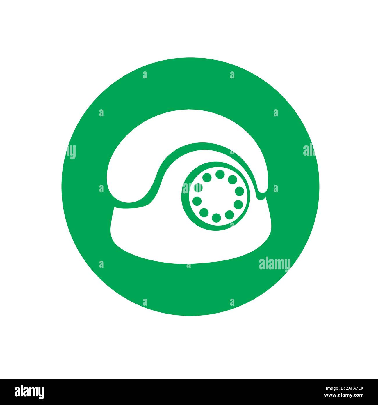 Retro phone logo silhouette in a green circle on a white isolated ...