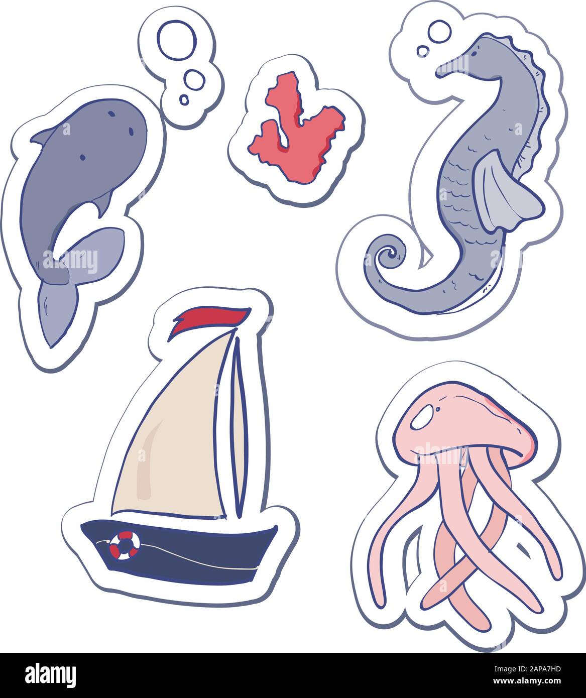 Vector illustration of the sea animals and others. Beautiful sea colors ...