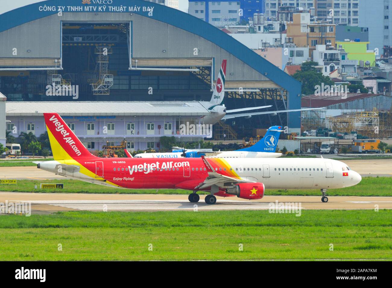 Saigon, Vietnam - Oct 14, 2019. VN-A633 VietJet Air Airbus A321 taxiing ...