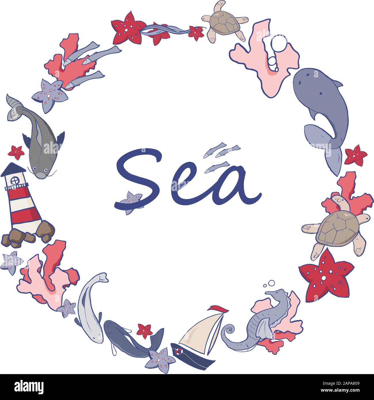 Vector illustration of the sea animals and others. Beautiful sea colors ...