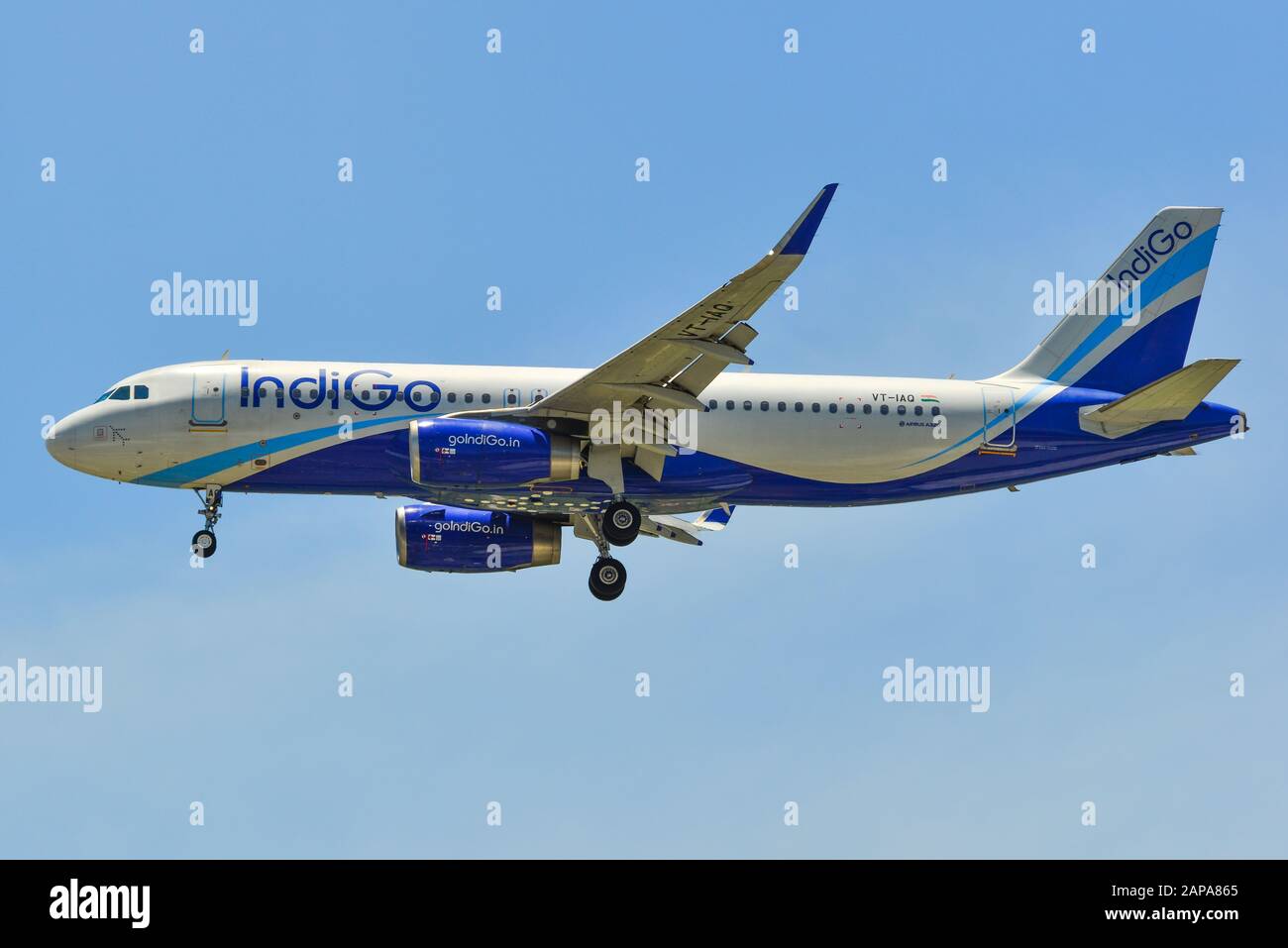 Singapore - Mar 27, 2019. VT-IAQ IndiGo Airbus A320 landing at Changi ...