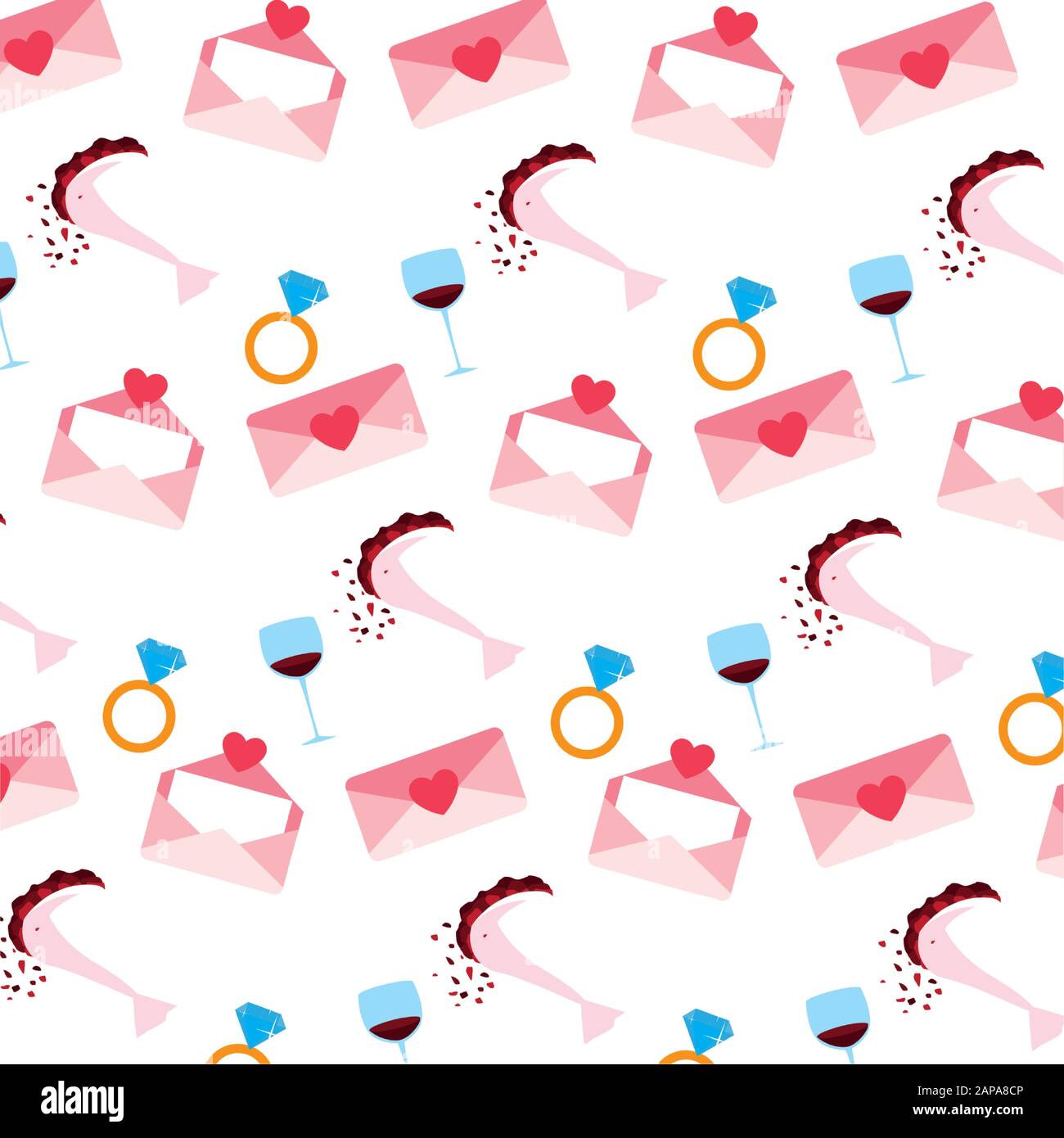 pattern of engagement ring with envelope vector illustration design ...