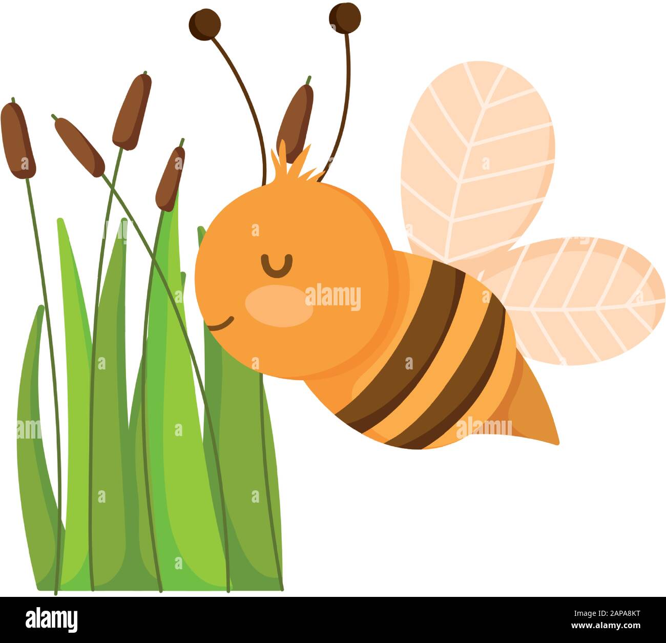 cute flying bee vegetation plants farm animal cartoon vector ...