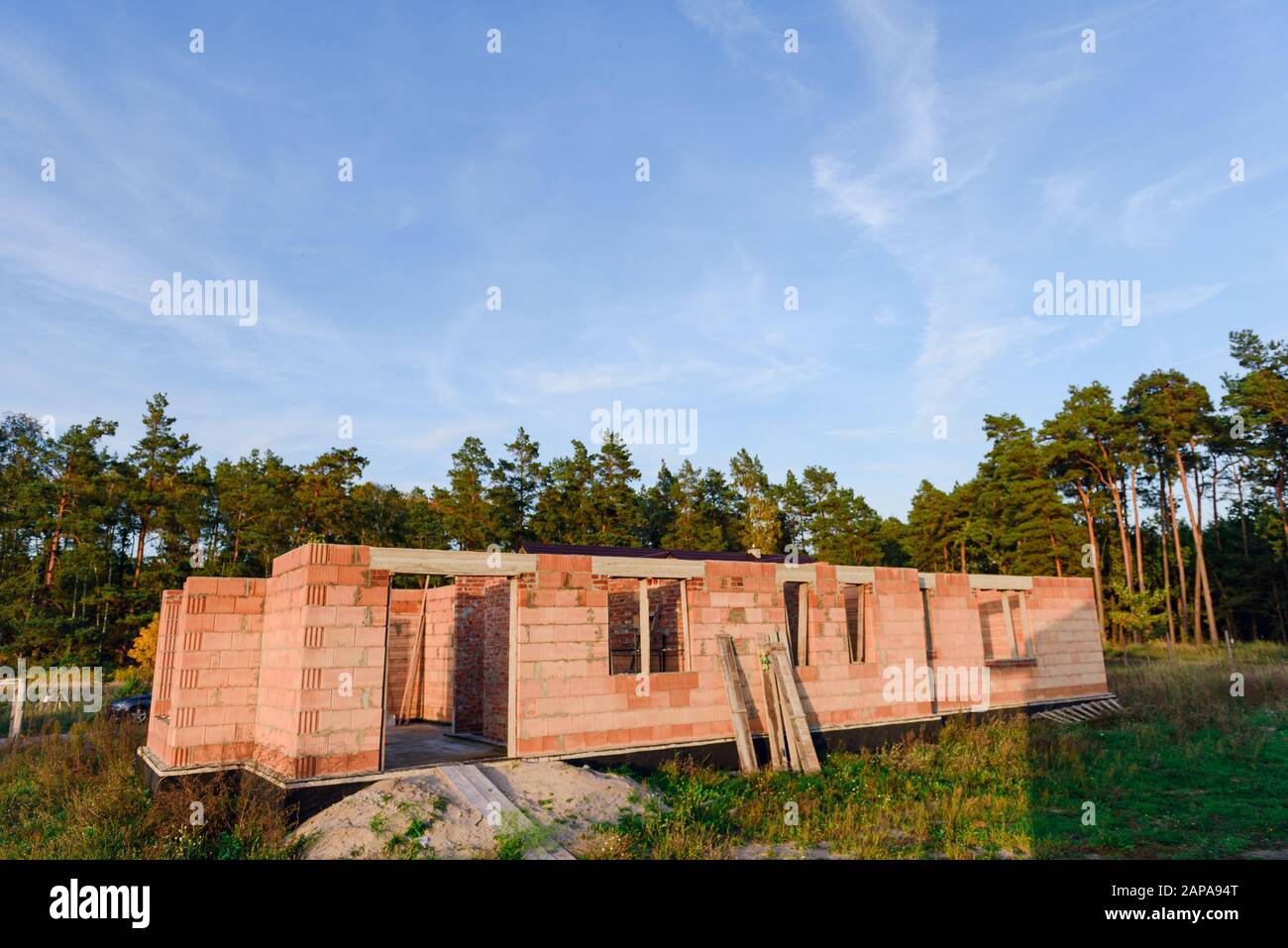 Exterior of a Unfinished Red Brick House Walls under Construction ...