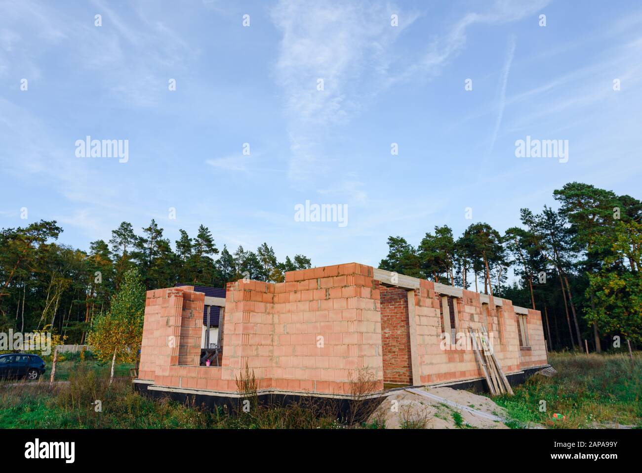 Exterior of a Unfinished Red Brick House Walls under Construction ...