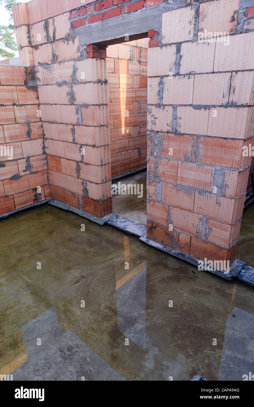 Interior of a Unfinished Red Brick House Walls under Construction ...