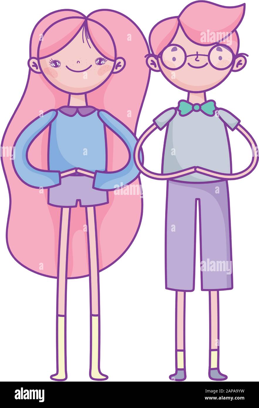 happy valentines day, smiling young couple standing cartoon vector ...