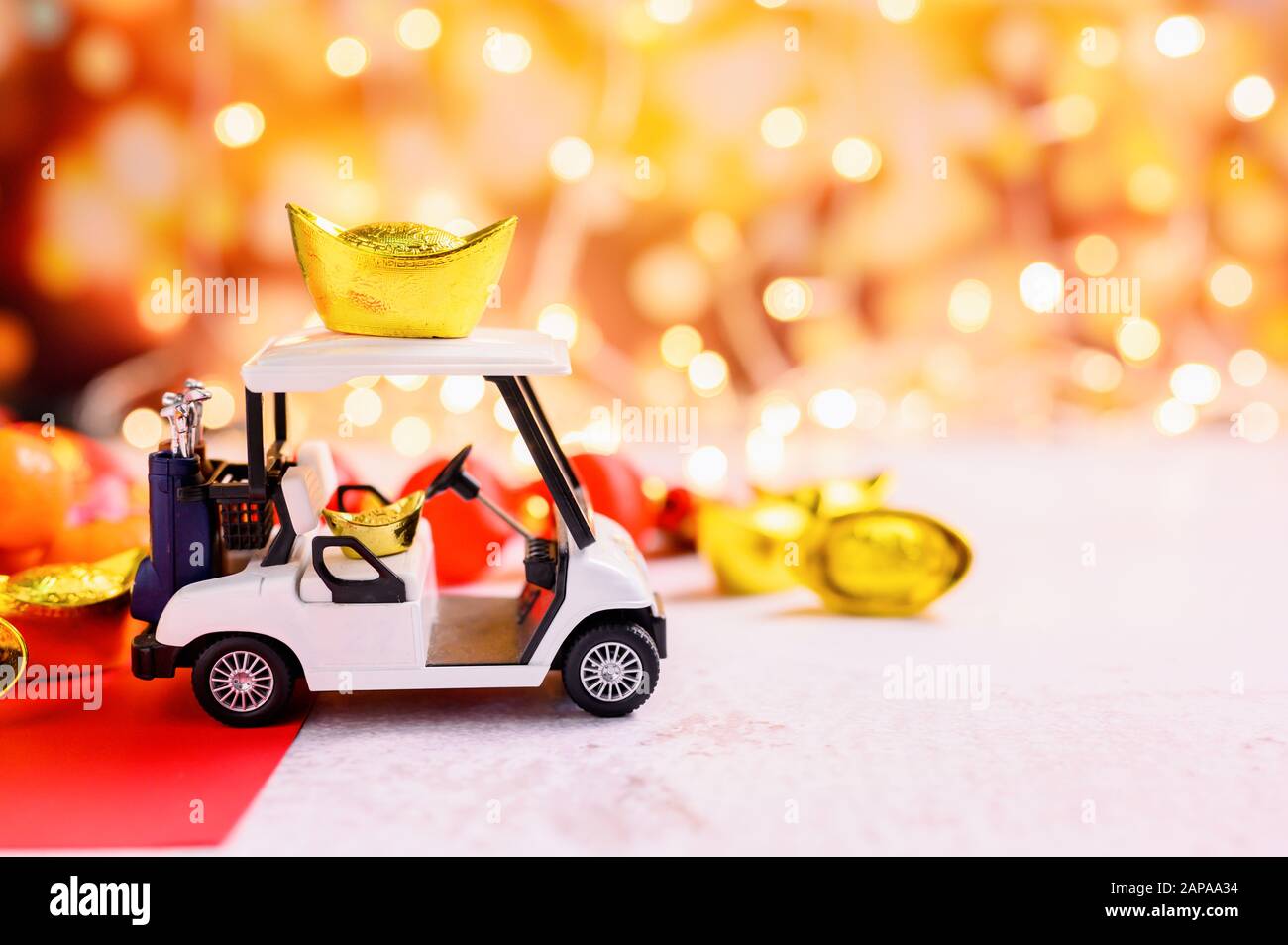 Chinese New Year, Golf car with China gold ingots, Traditional Asian ...