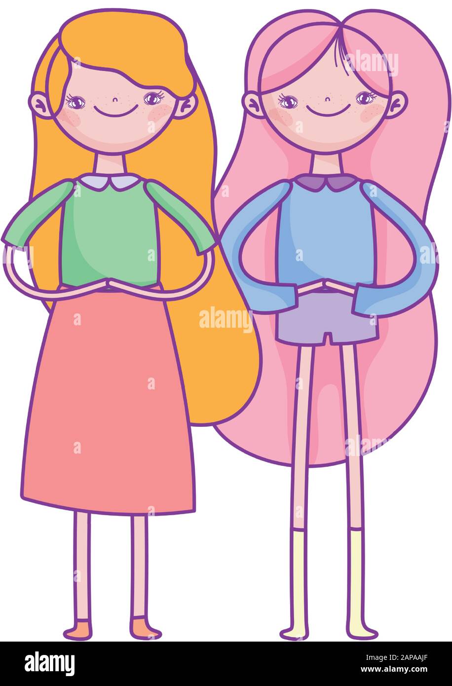 happy valentines day, cute young girls beautiful cartoon vector ...