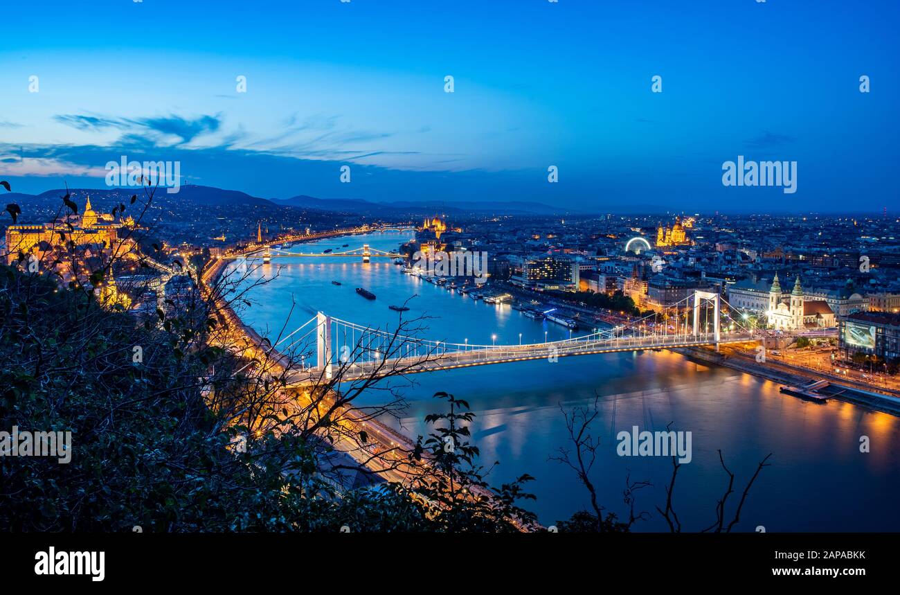 Budapest, Hungary - August 20th 2019: Aerial view of the Danube river ...