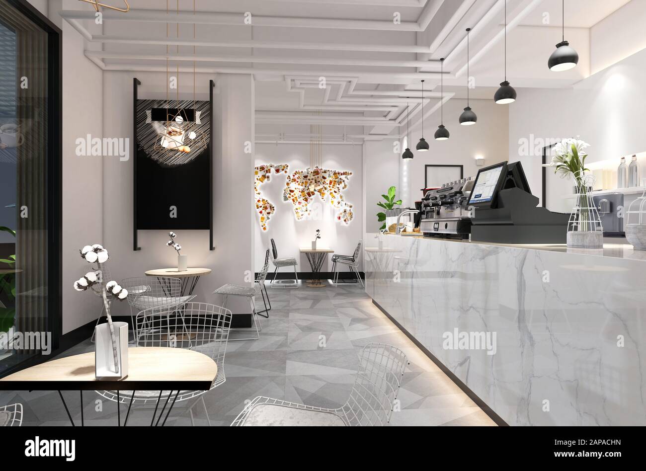 3d render of cafe interior Stock Photo - Alamy