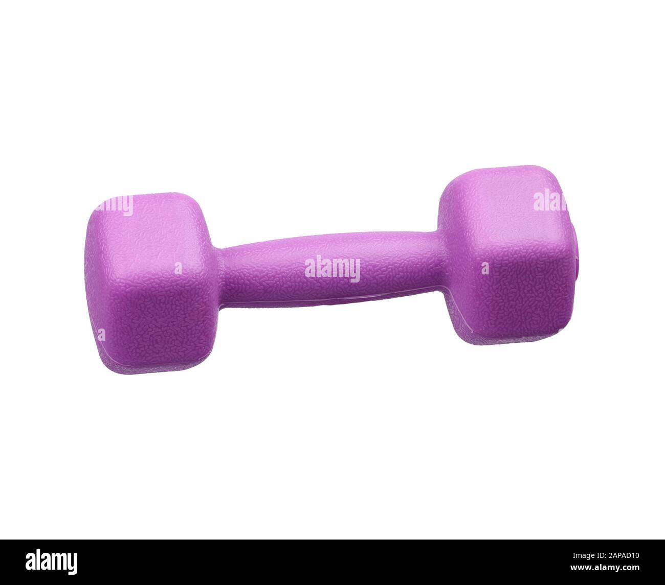 purple plastic dumbbell for sports isolated on white background, close ...