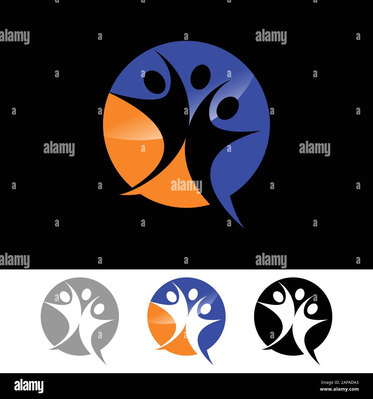 Happy motivated people in a round colorful logo, Social media network ...
