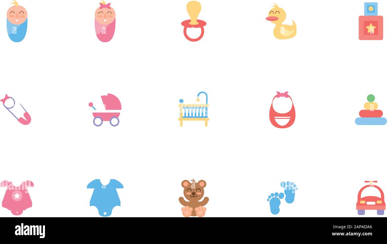 baby objects and toys icon set design, Child newborn childhood ...