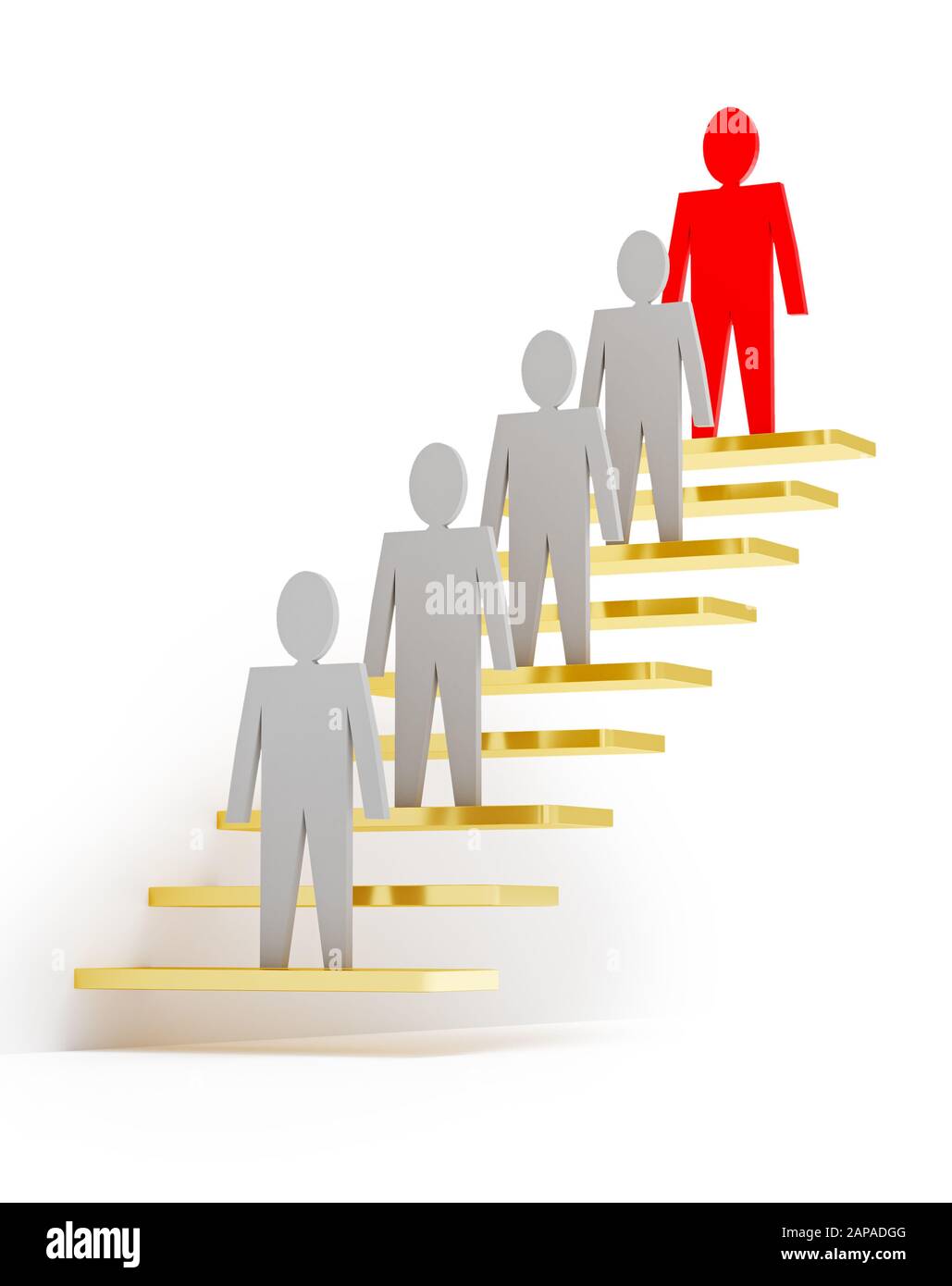 3d people stand on the stairs. On the top step is a red man. Business ...