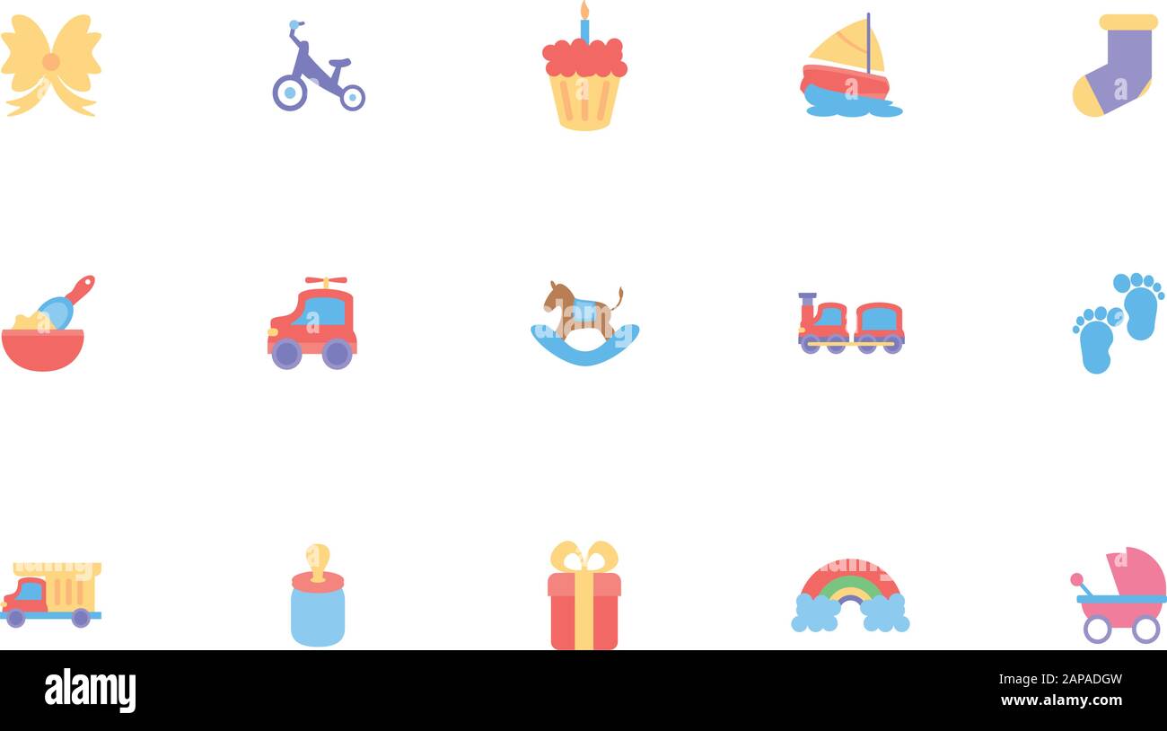 baby objects and toys icon set design, Child newborn childhood ...
