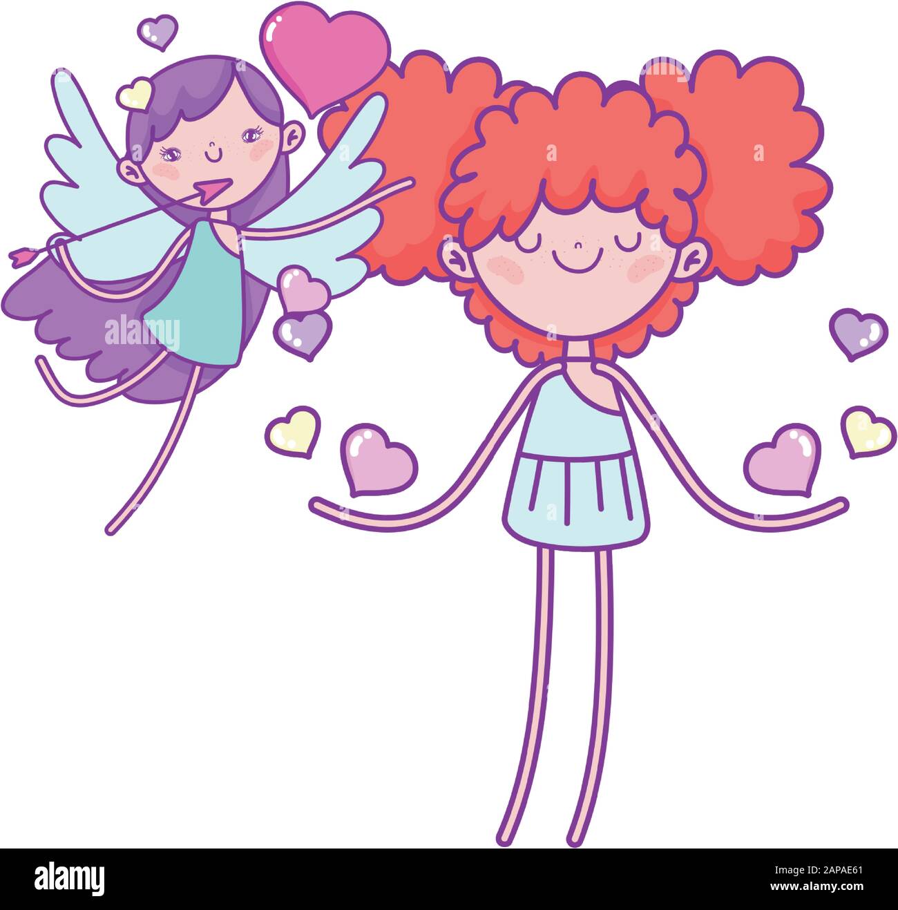 happy valentines day, cute cupids with hearts love wings arrow romantic ...