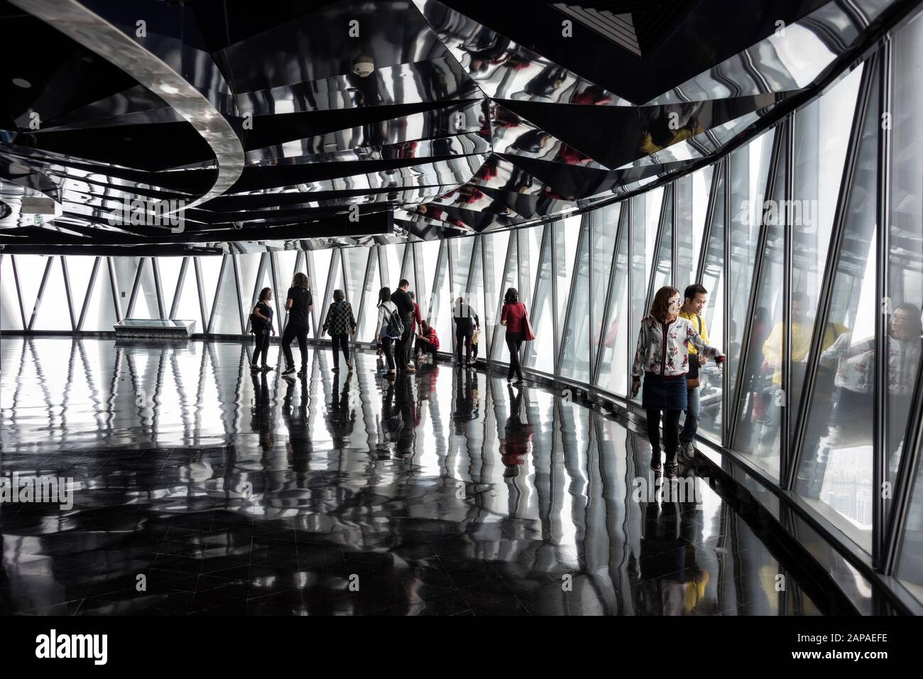 Interior view of the observation platform of Canton Tower in Guangzhou ...