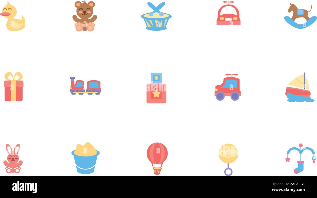 baby objects and toys icon set design, Child newborn childhood ...