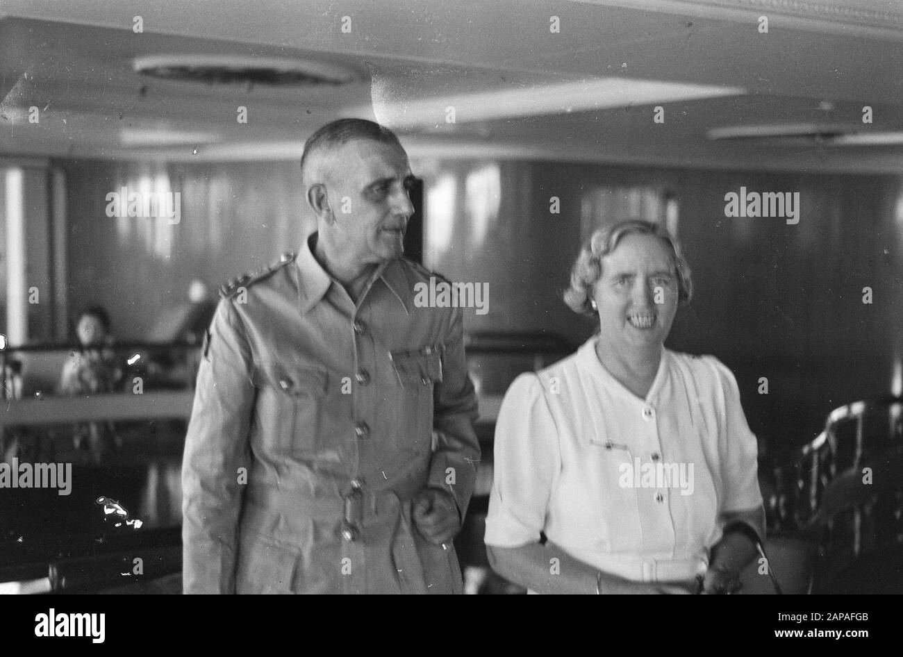 Major-General Dr.J.Th. Wilkens and wife aboard the ship Willem Ruys ...