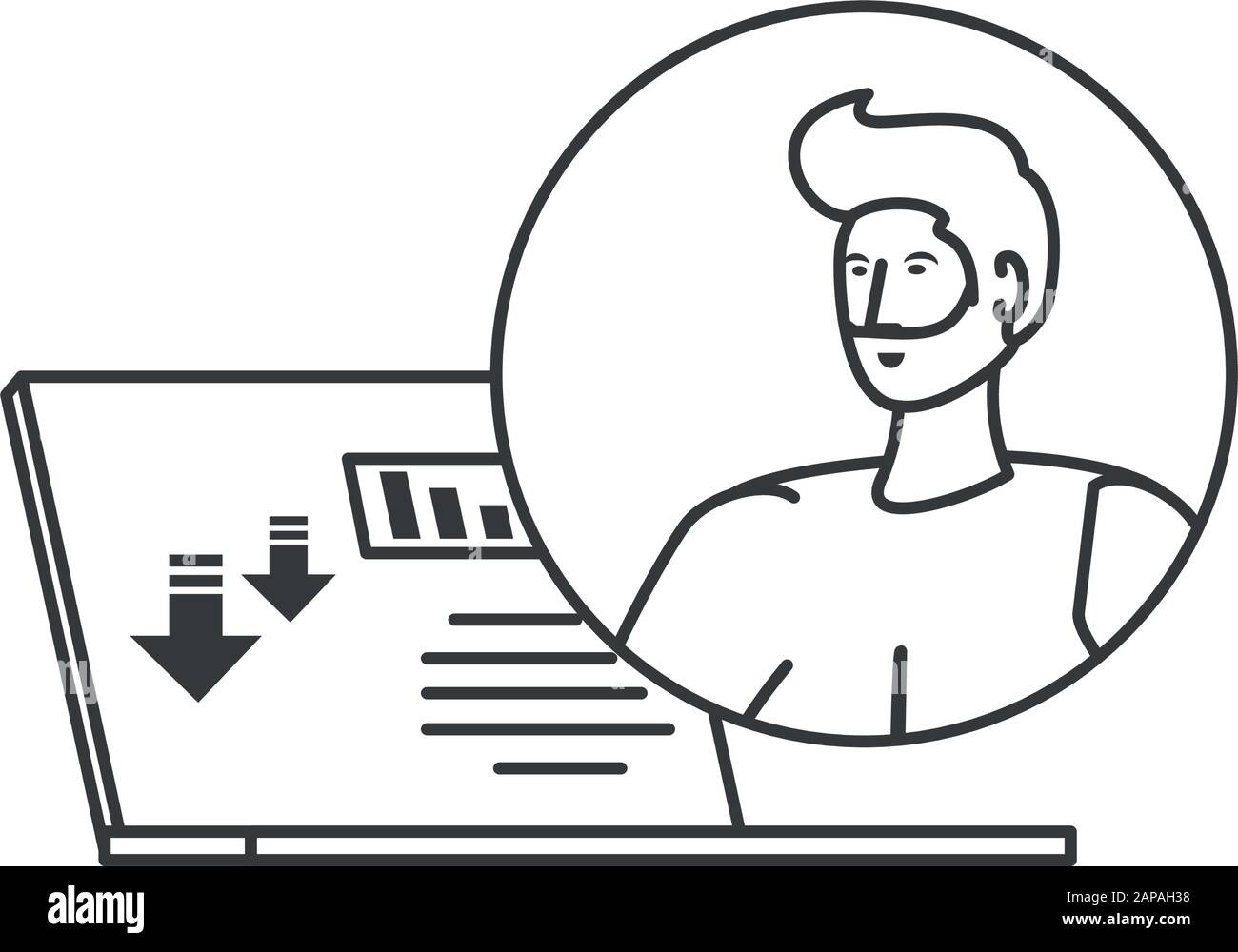 young man avatar with laptop computer vector illustration design Stock ...