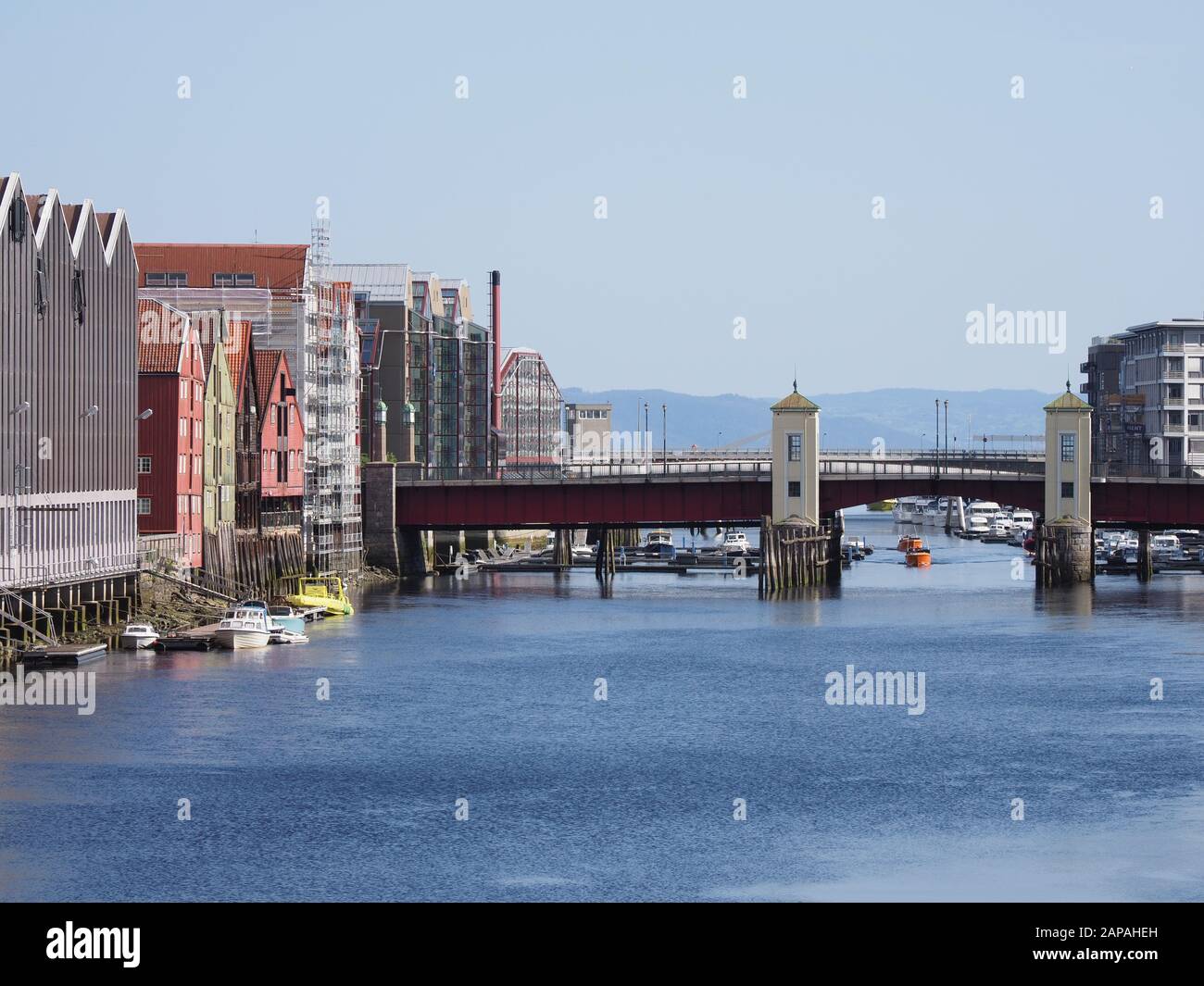 Bakke bridge and buildings at Nidelva river in Trondheim Norway Stock ...