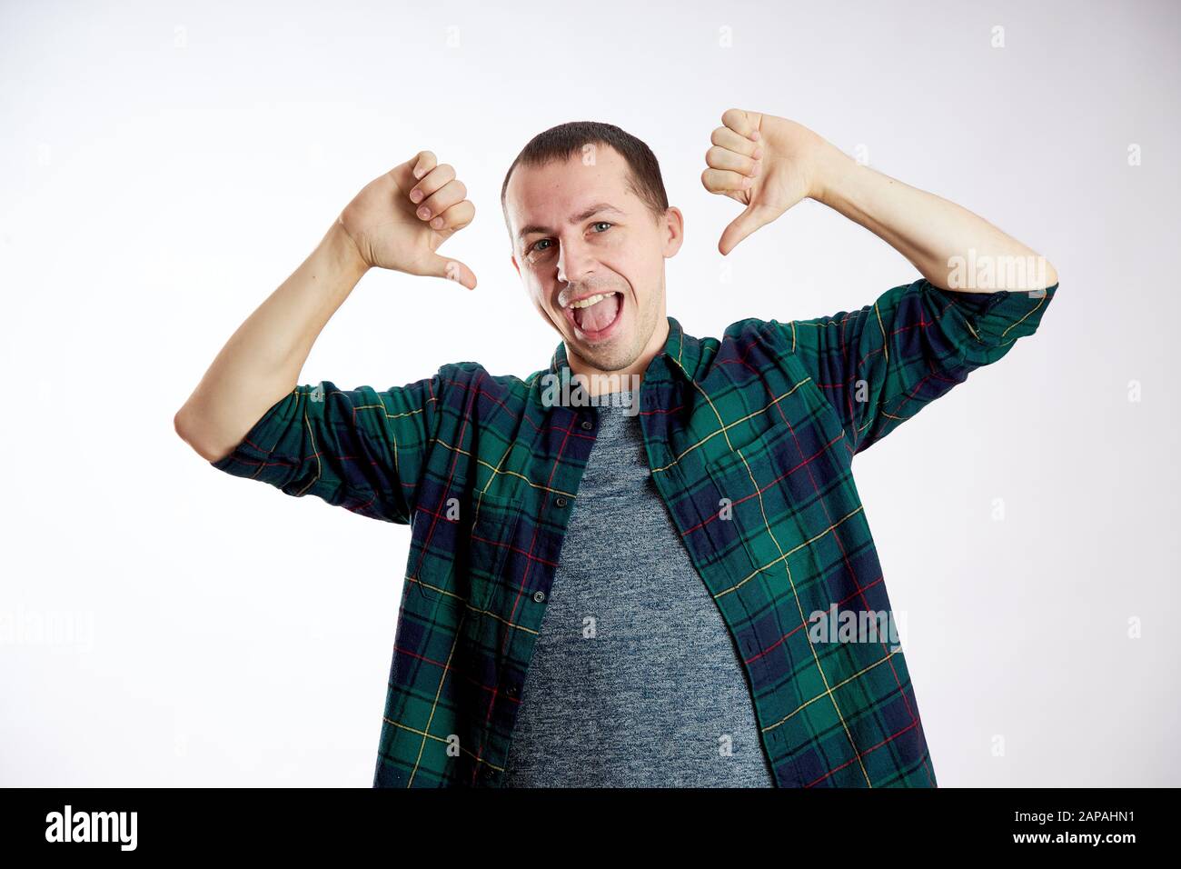 Happy emotions on the man face, pleased with himself. Happiness guy ...