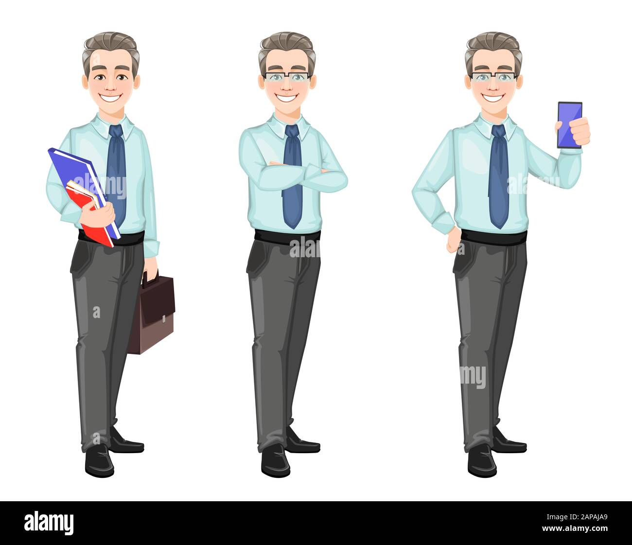 Handsome confident business man, set of three poses. Successful ...