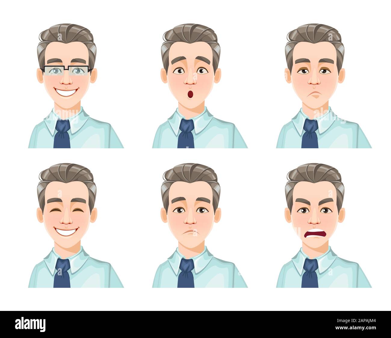 Face expressions of handsome man, set of six emotions. Different male ... Face expressions of handsome man, set of six emotions. Different male ...