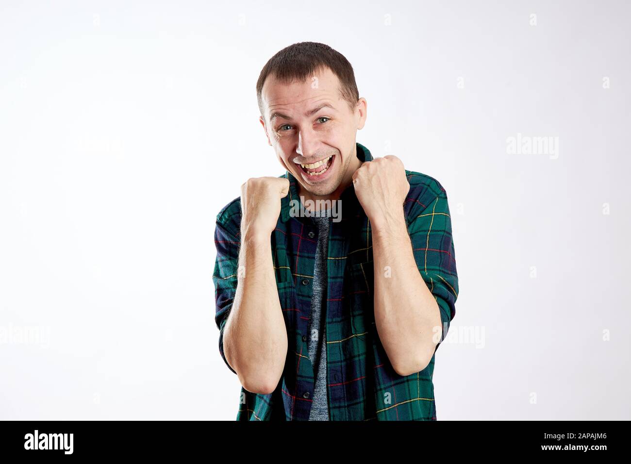 Happy emotions on the man face, pleased with himself. Happiness guy ...