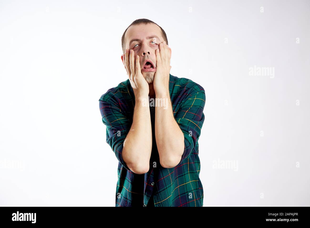 Fatigue drowsiness and depression in men. Overwork Stock Photo - Alamy