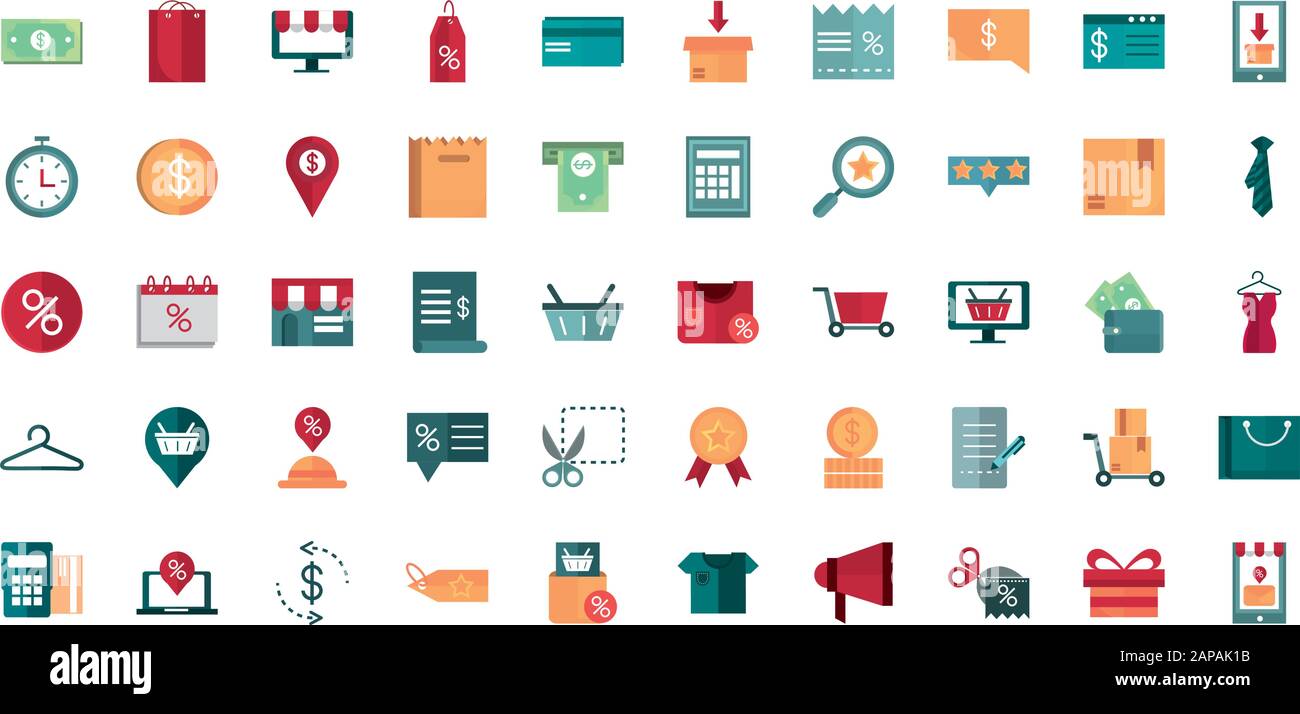 shopping business commerce trade online icon set vector illustration ...
