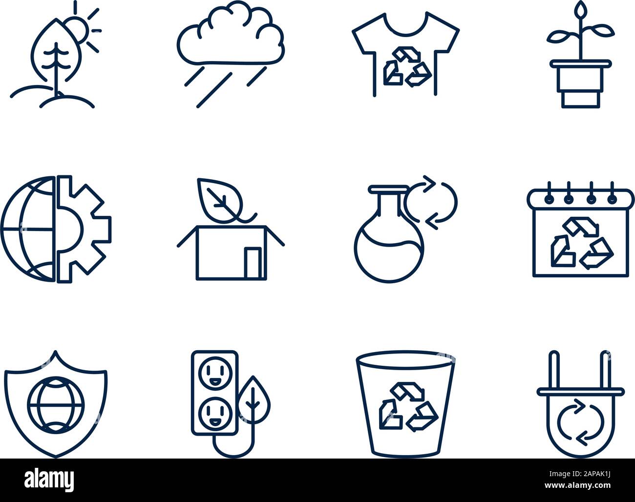 ecology environment renewable sustainable icons set linear vector ...