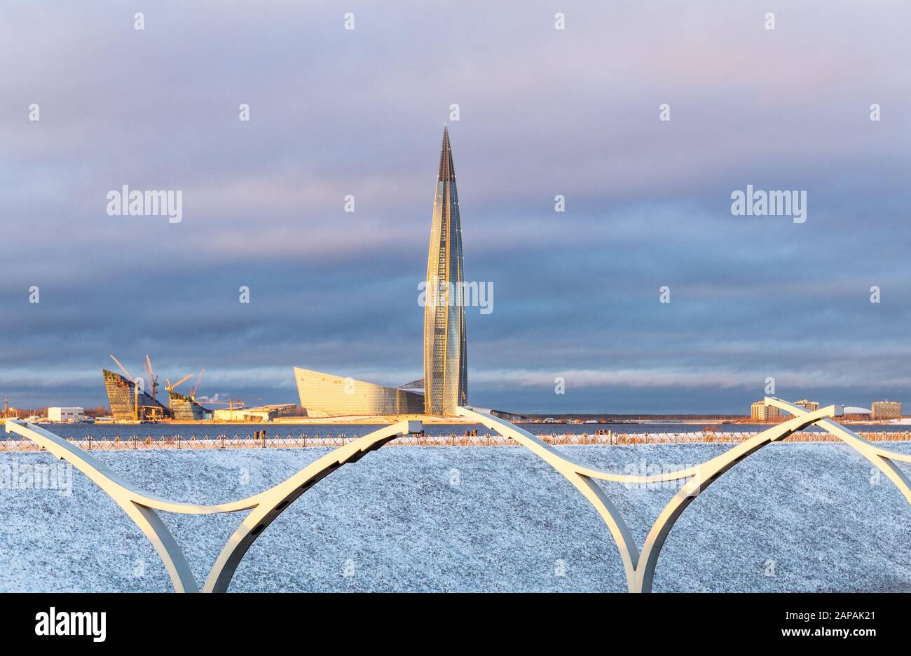 The arches of the Western High-Speed Diameter toll motorway with Lakhta ...