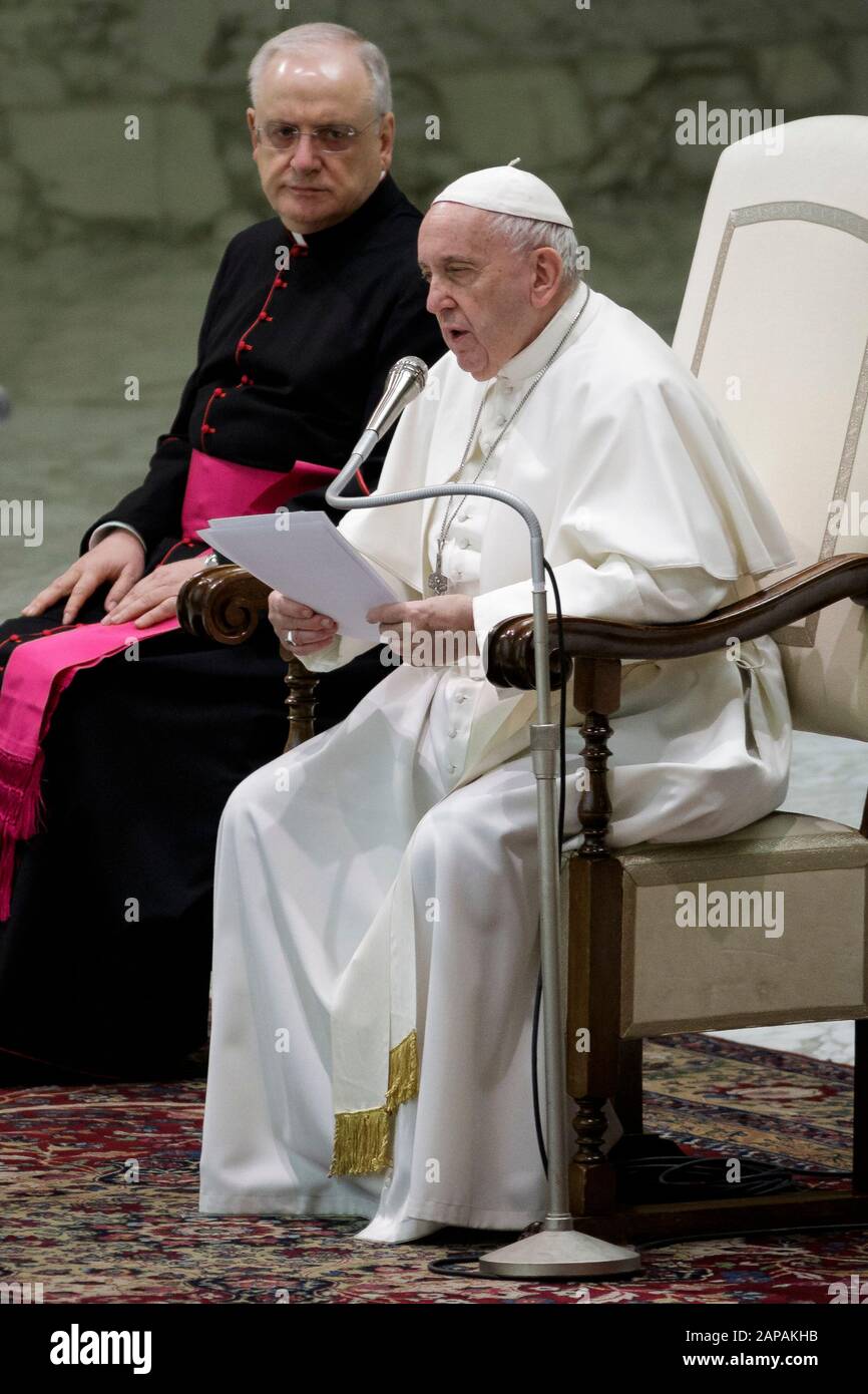 Pope Francis attends the weekly General Audience at the Paul VI Hall in ...