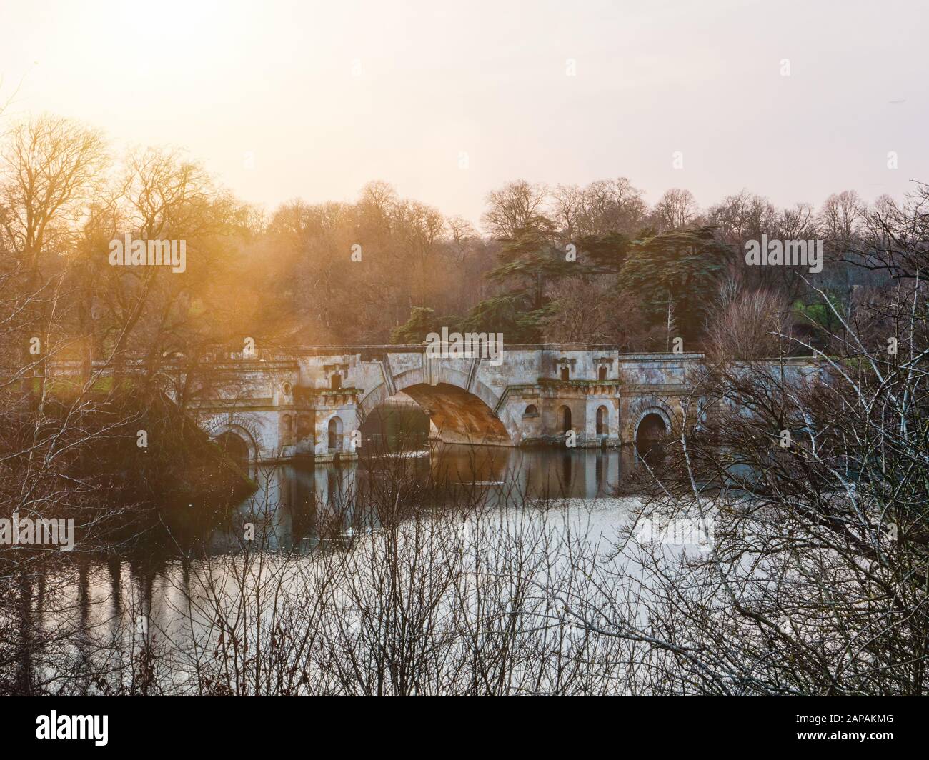 The Palladian bridge on the Blenheim Estate on a cold winters day Stock ...