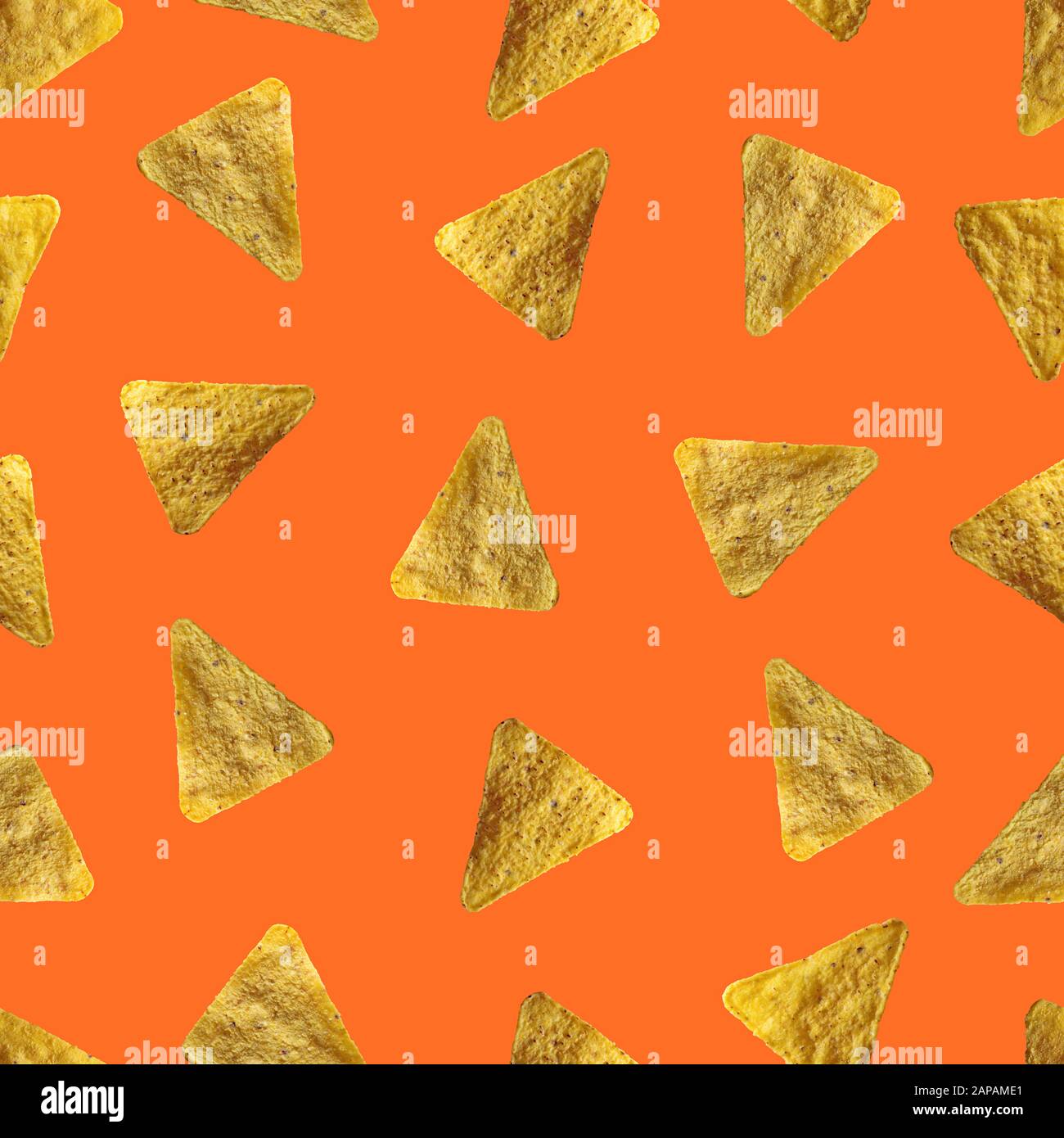 Tortilla chips isolated on orange background. Seamless pattern Stock ...