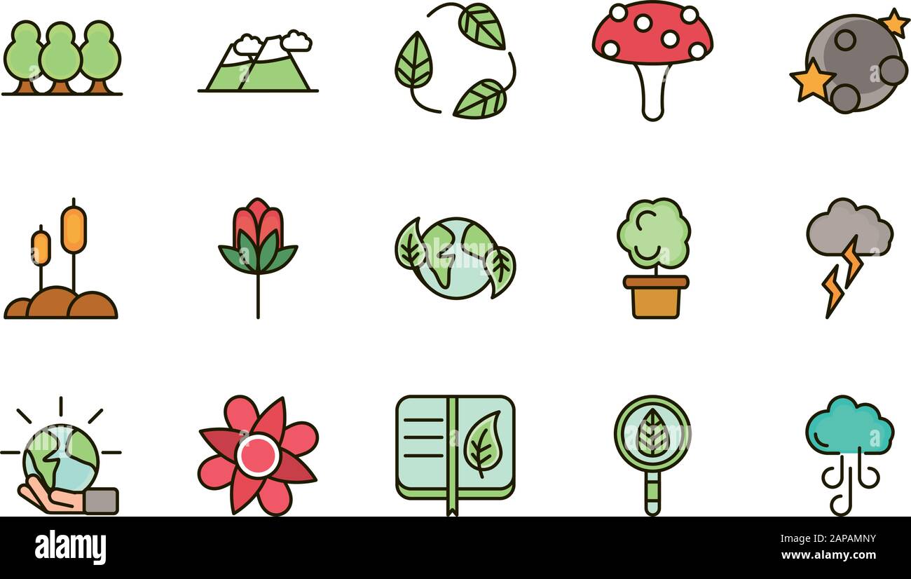 nature foliage botanical ecology drawing icons set vector illustration ...