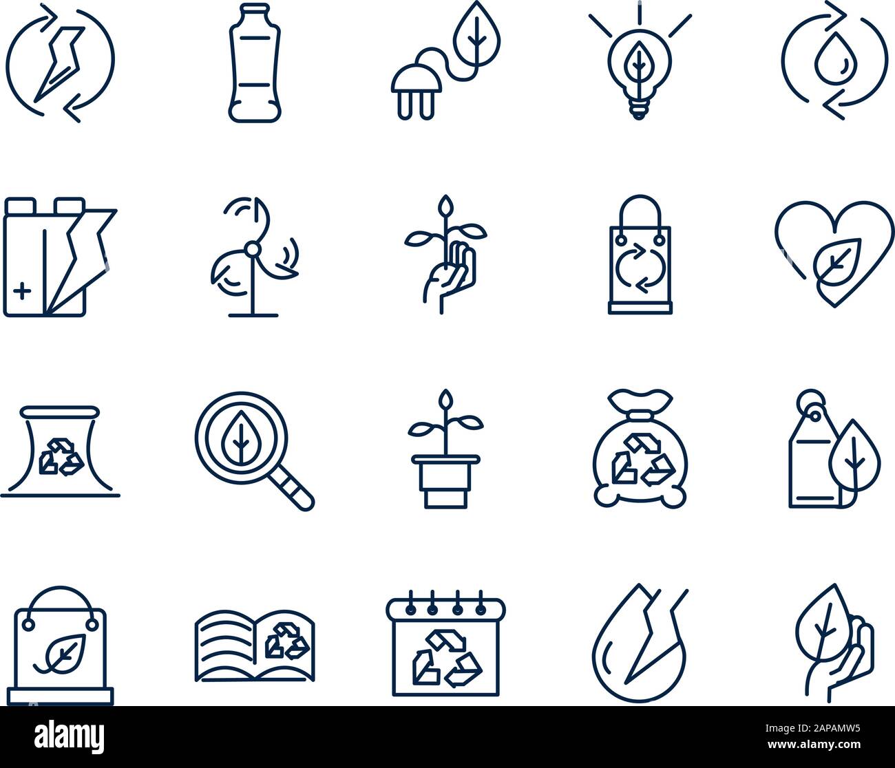ecology environment renewable sustainable icons set linear vector ...