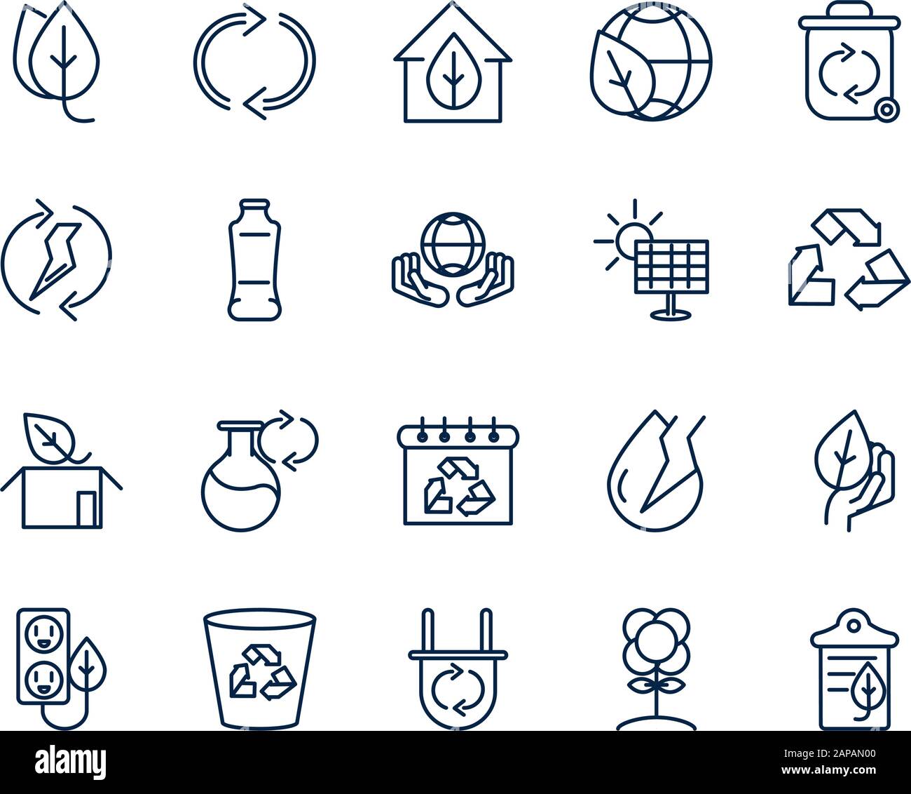 ecology environment renewable sustainable icons set linear vector ...