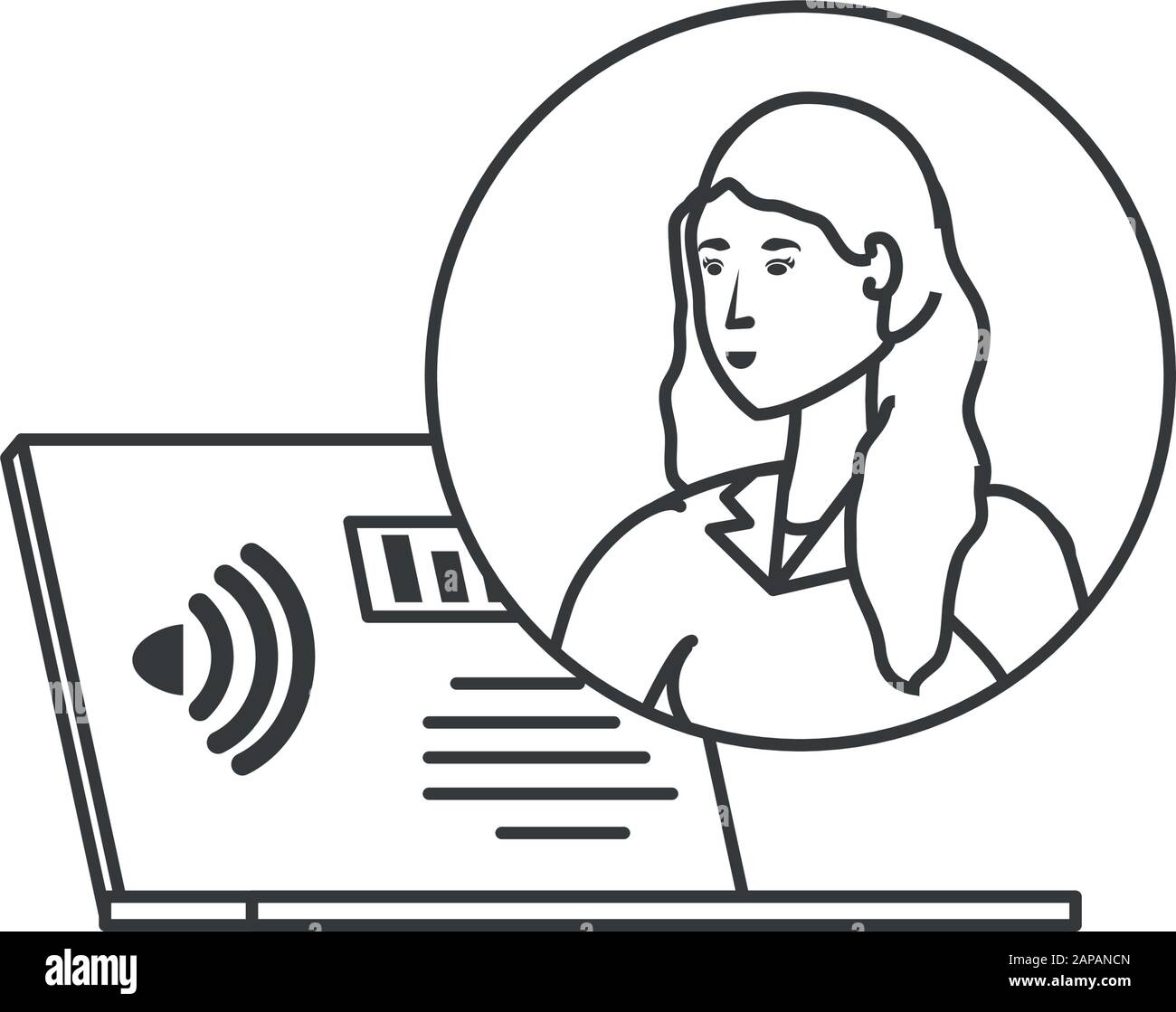 cute young woman with laptop computer vector illustration design Stock ...