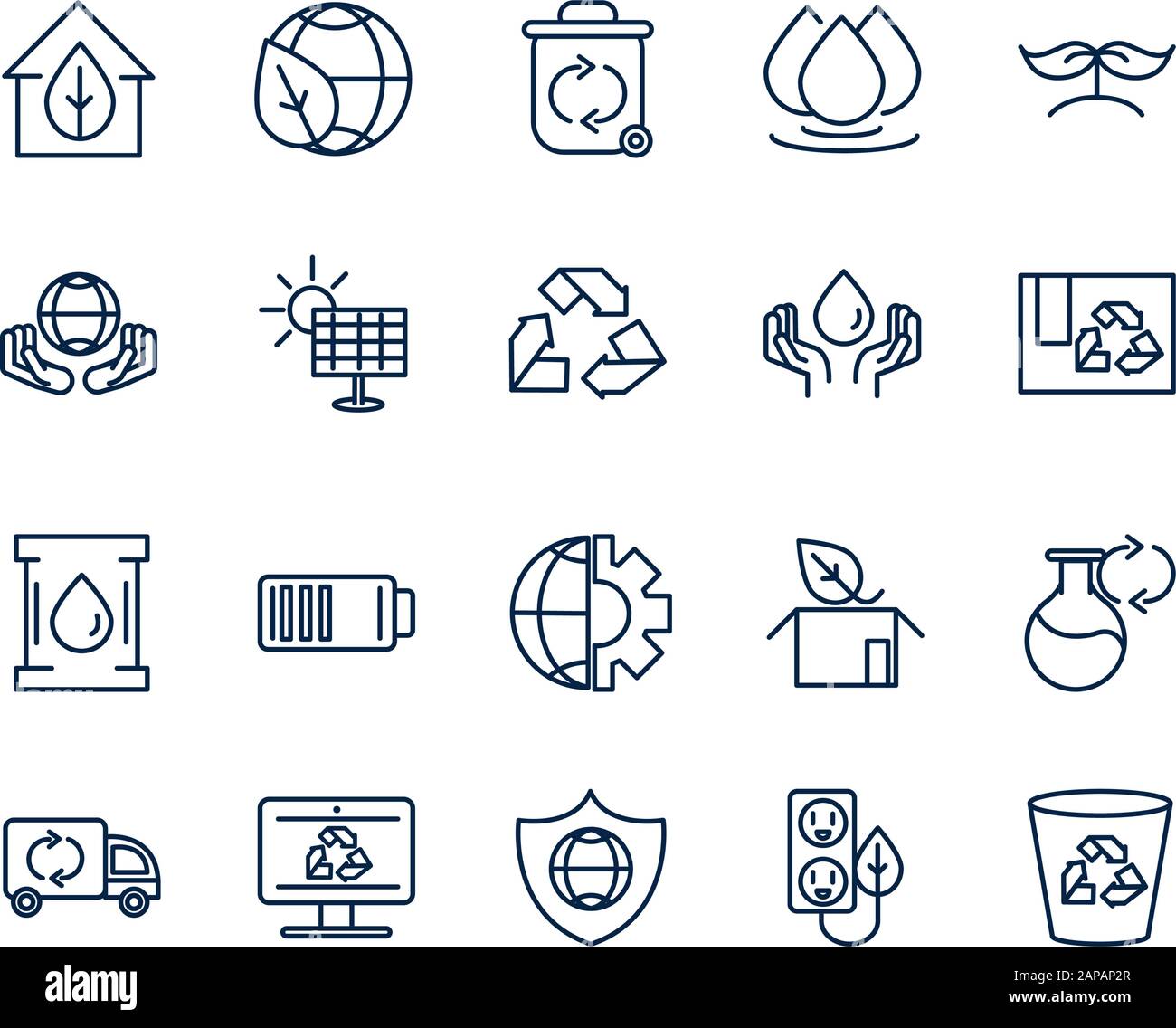 ecology environment renewable sustainable icons set linear vector ...