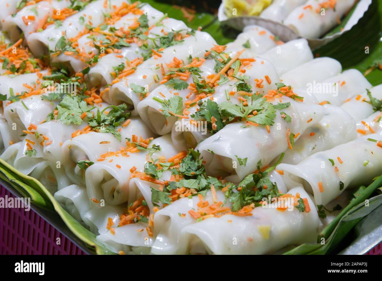 Street food stall, vegetables rools for sale Chiang Mai Thailand Stock ...