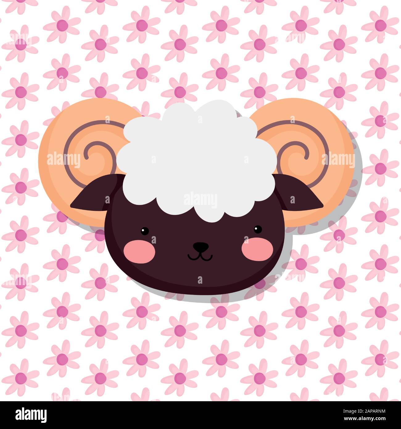 ram face farm animal cartoon flowers background vector illustration ...