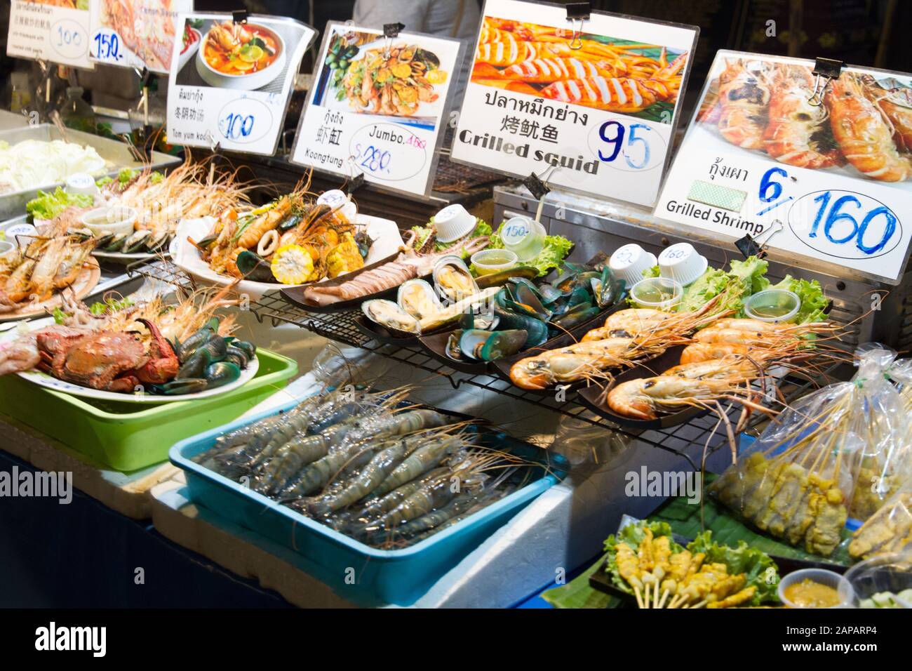 Street food, fish stall in street Sunday night Market Chiang Mai ...