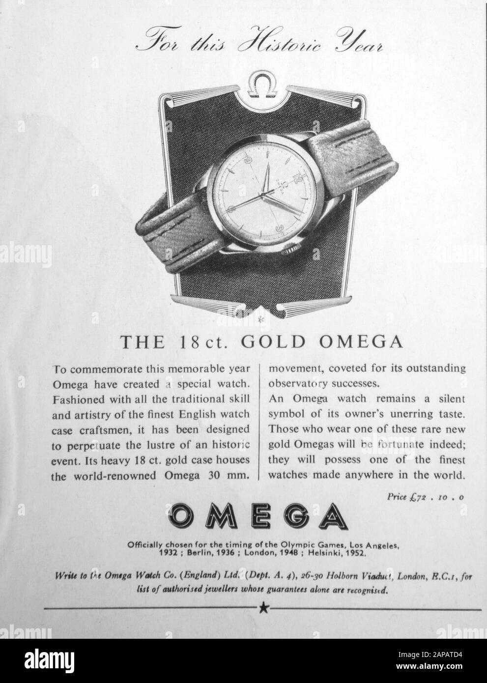 Country Life magazine advertising 1951 18 carat Gold Omega watch, Omega ...