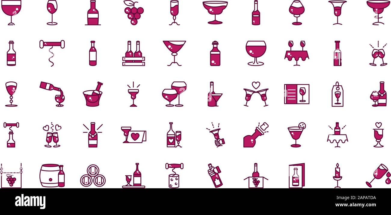 wine celebration drink beverage party event icons collection vector ...